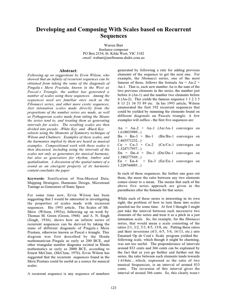 Scales Based On Recurrent Sequences | PDF | Interval (Music) | Cent (Music)