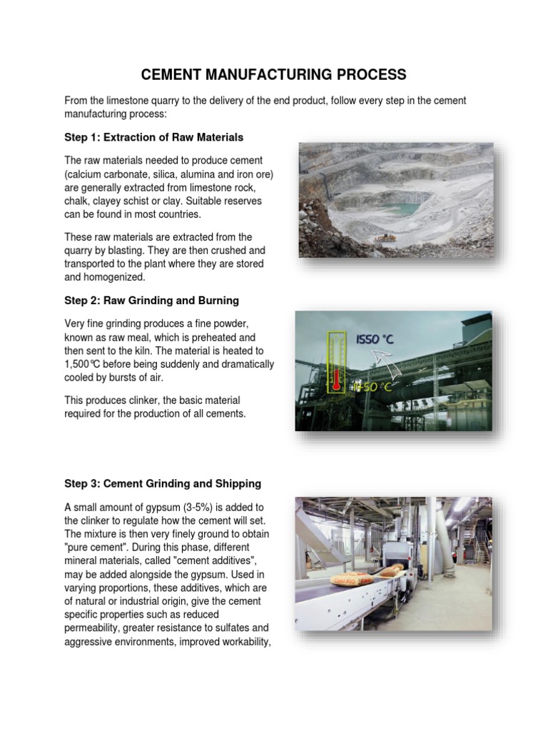 Cement Manufacturing Process: Step 1: Extraction of Raw Materials | PDF ...