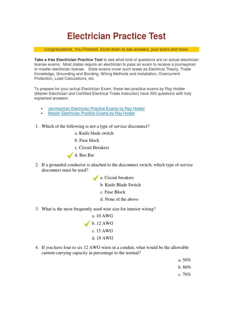 Electrician Practice Test: Take A Free Electrician Practice Test To See ... Electrician Practice Test: Take A Free Electrician Practice Test To See ...