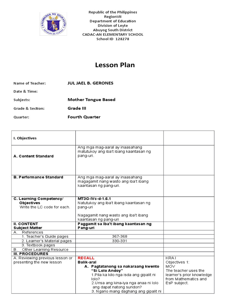 Lesson Plan COT Final | PDF