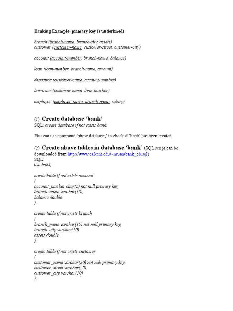 Banking Database Example with SQL Queries | PDF | Deposit Account ...
