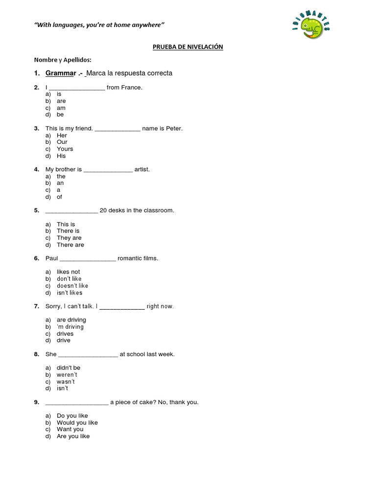 Prueba De Nivelación Pdf