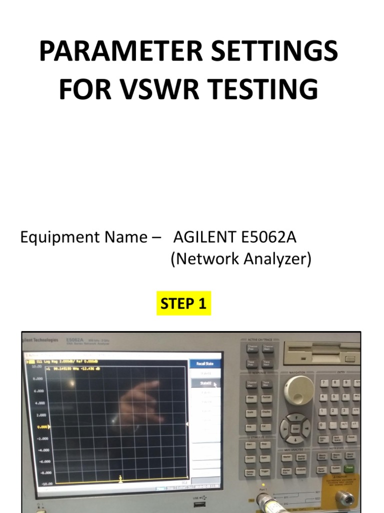 Step-by-step instructions for configuring VSWR testing parameters on an ...