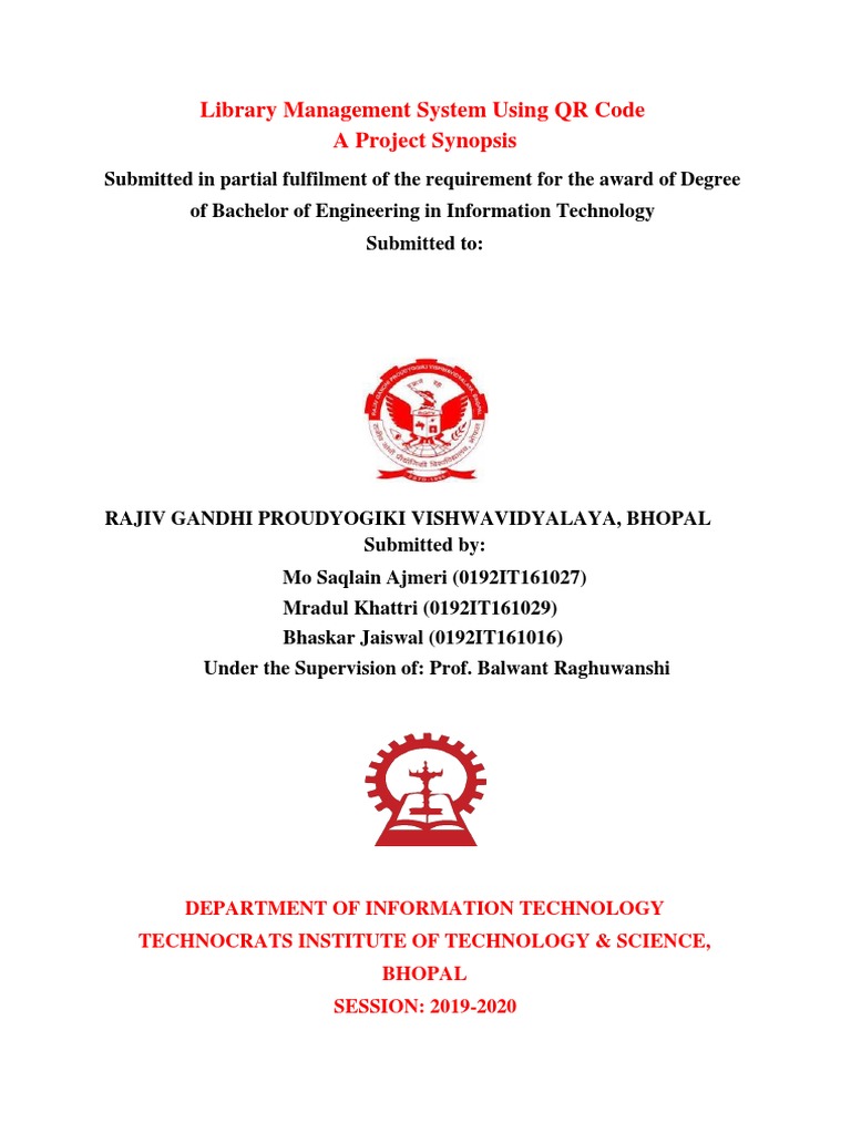 Library Management System Using QR Code A Project Synopsis | PDF | Qr ...