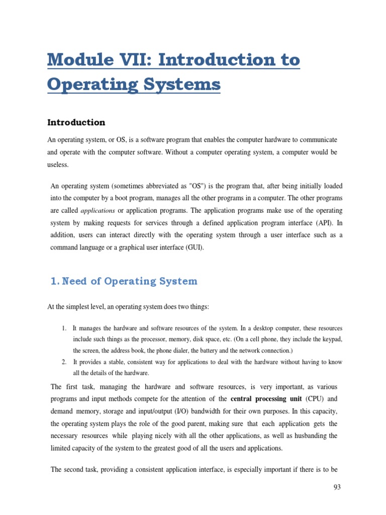 Module VII: Introduction To Operating Systems: 1. Need of Operating System | PDF | Operating ...