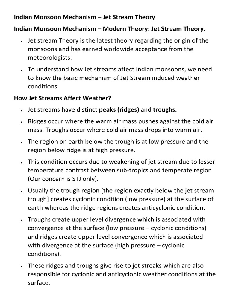 Indian Monsoon: Jet Stream Mechanism | PDF | Jet Stream | Trough ...