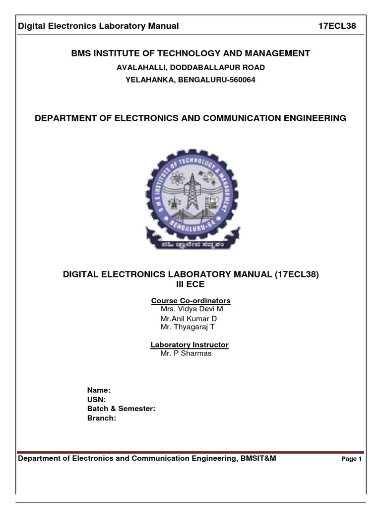 Digital Electronics Laboratory Manual 17ECL38: Avalahalli ...