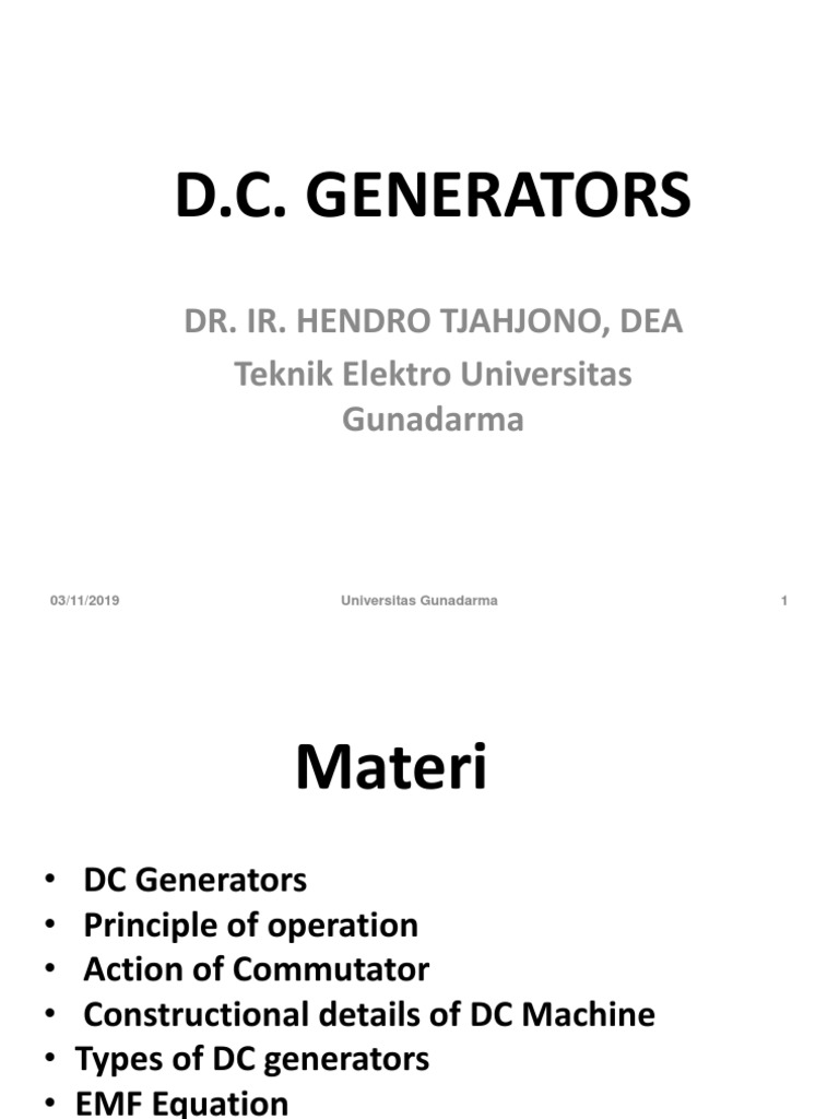 D.C. Generators: Dr. Ir. Hendro Tjahjono, Dea Teknik Elektro Universitas Gunadarma | PDF ...