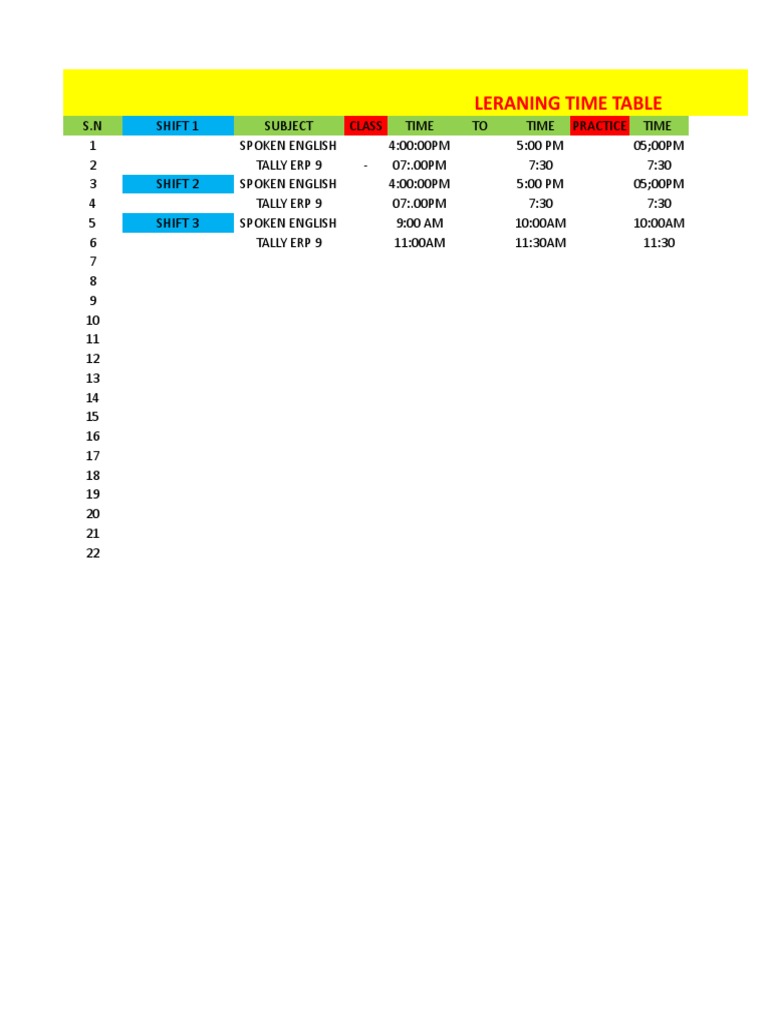 Learning Time Table for Courses | PDF