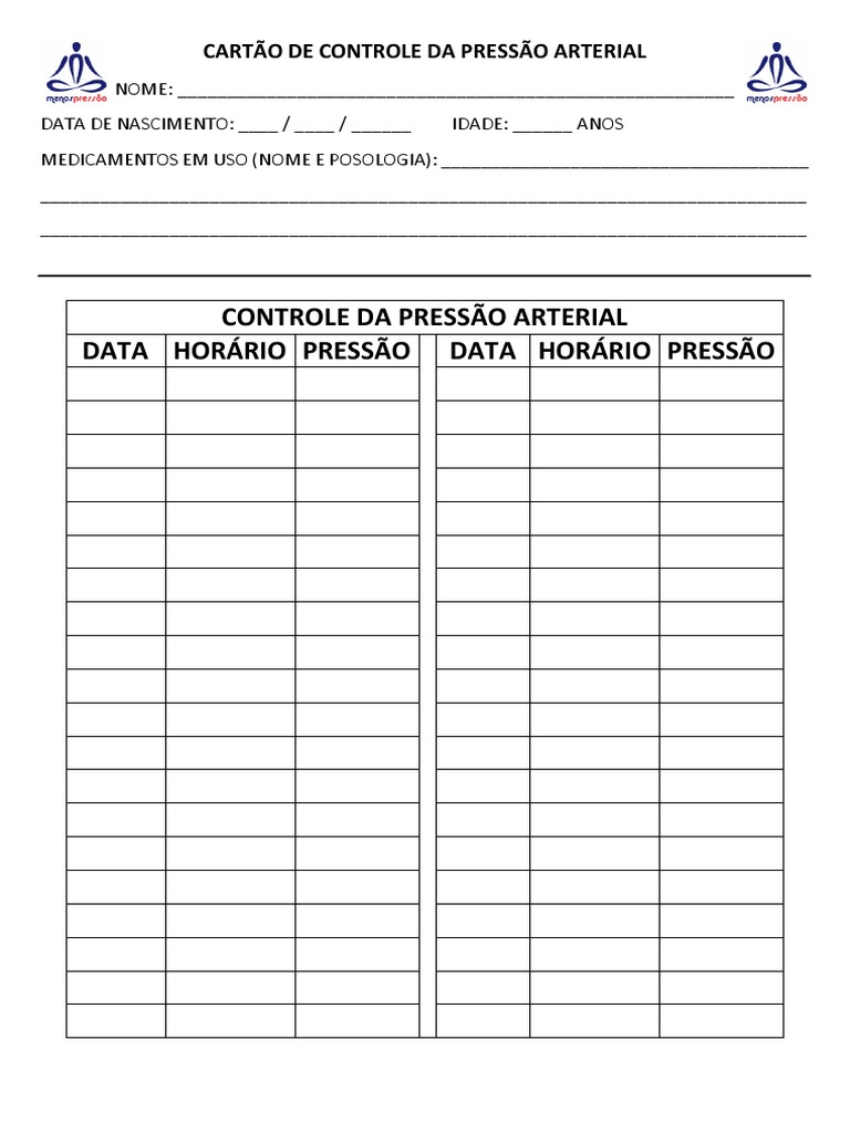 Cartão de Controle da Pressão Arterial | PDF | Bem-estar