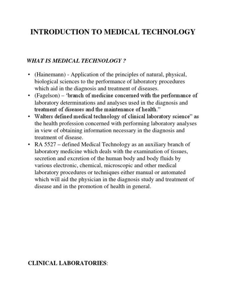 Overview of Medical Technology Basics | PDF | Medical Laboratory ...
