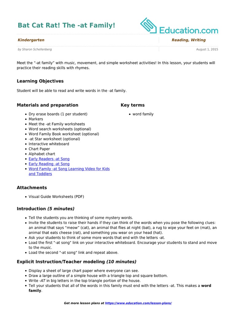 Bat Cat Rat The at Family PDF | PDF | Learning | Behavior Modification