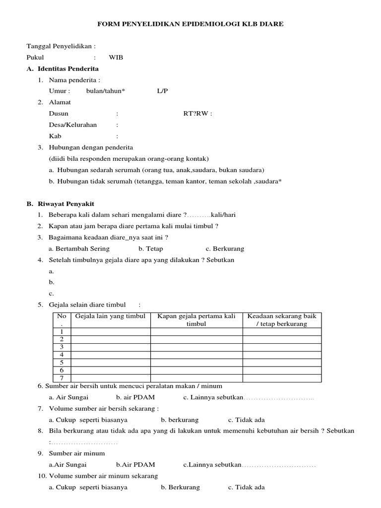 Form Penyelidikan Epidemiologi KLB DIARE | PDF