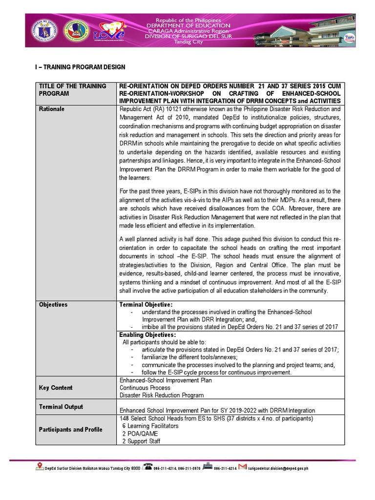E SIP Training Design | PDF | Disaster Risk Reduction | Microsoft Power ...