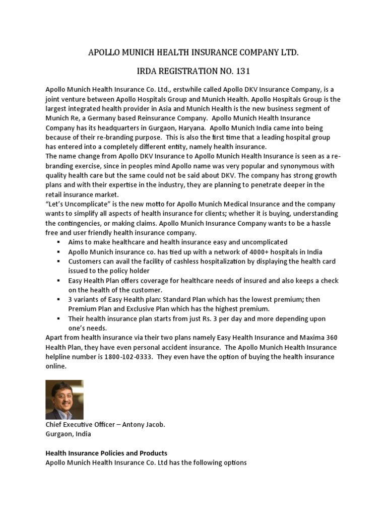 Apollo Munich Health Insurance Co | PDF | Caesarean Section | Insurance