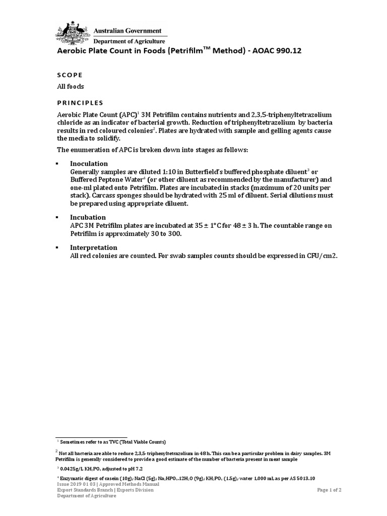 Aerobic Plate Count Using Petrifilm | PDF | Colony Forming Unit ...