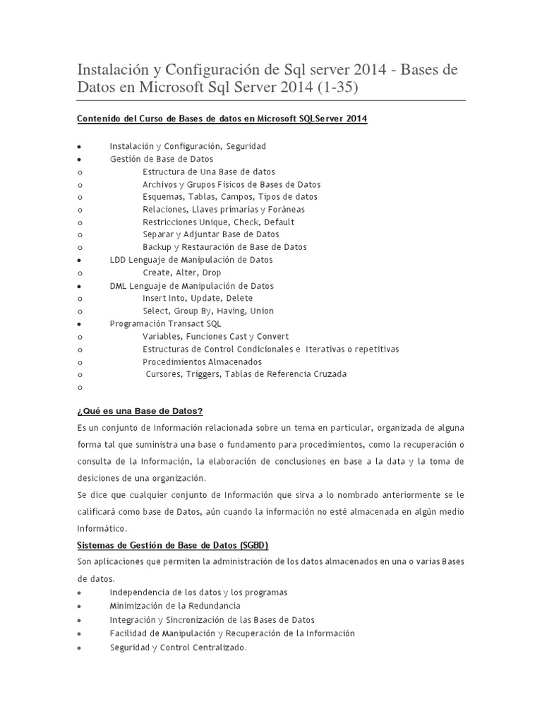 SQL Server 2014 | PDF | Servidor SQL de Microsoft | SQL