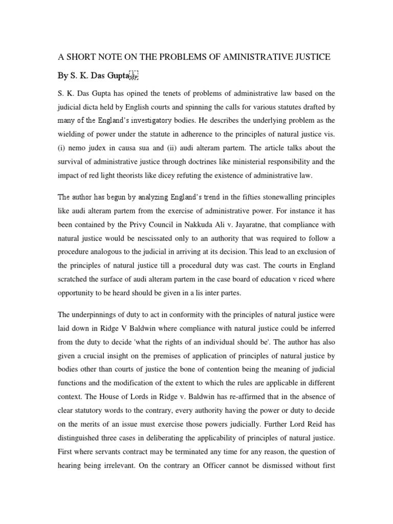 A Short Note On The Problems of Aministrative Justice | Download Free ...