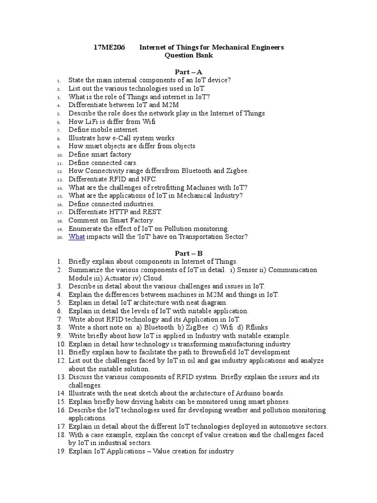 Iot Question Bank | PDF | Internet Of Things | Information Technology
