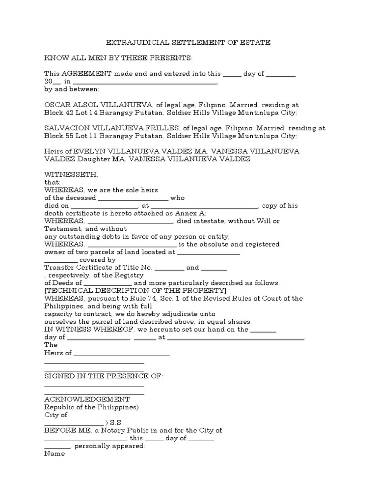 Extrajudicial Settlement of Estate | PDF | Deed | Law And Economics