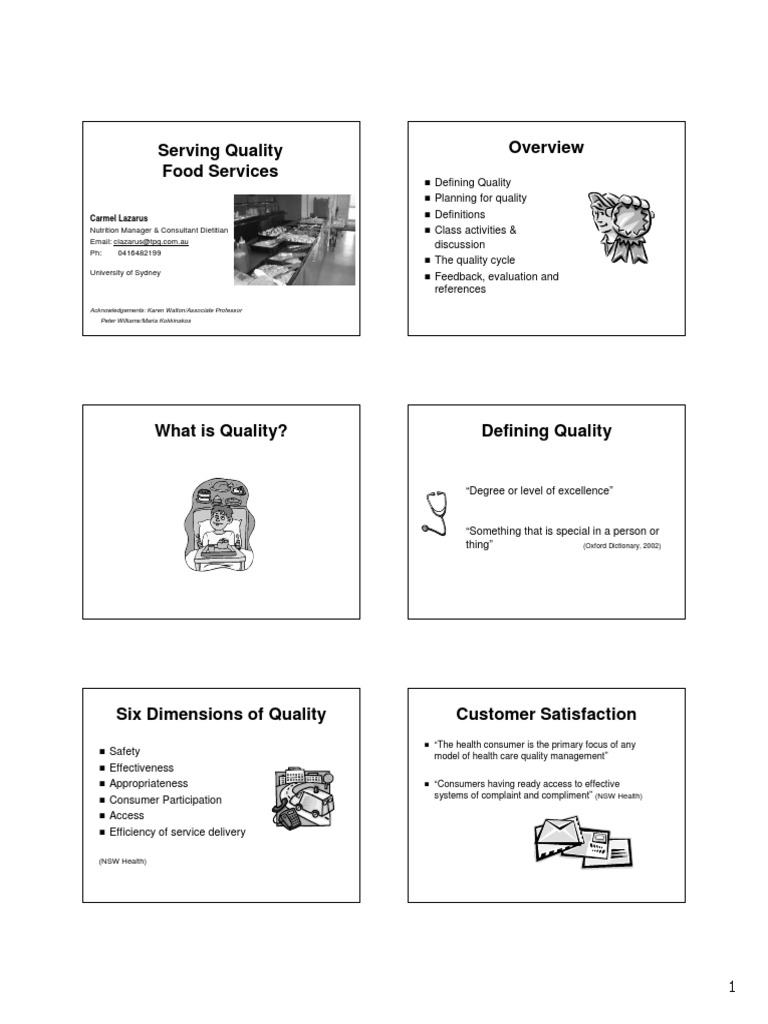 Quality in Food Services Sydney Handouts 2008 | PDF | Foods | Dietitian