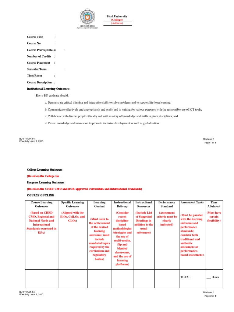 OBE Syllabi Format | PDF | Curriculum | Educational Technology