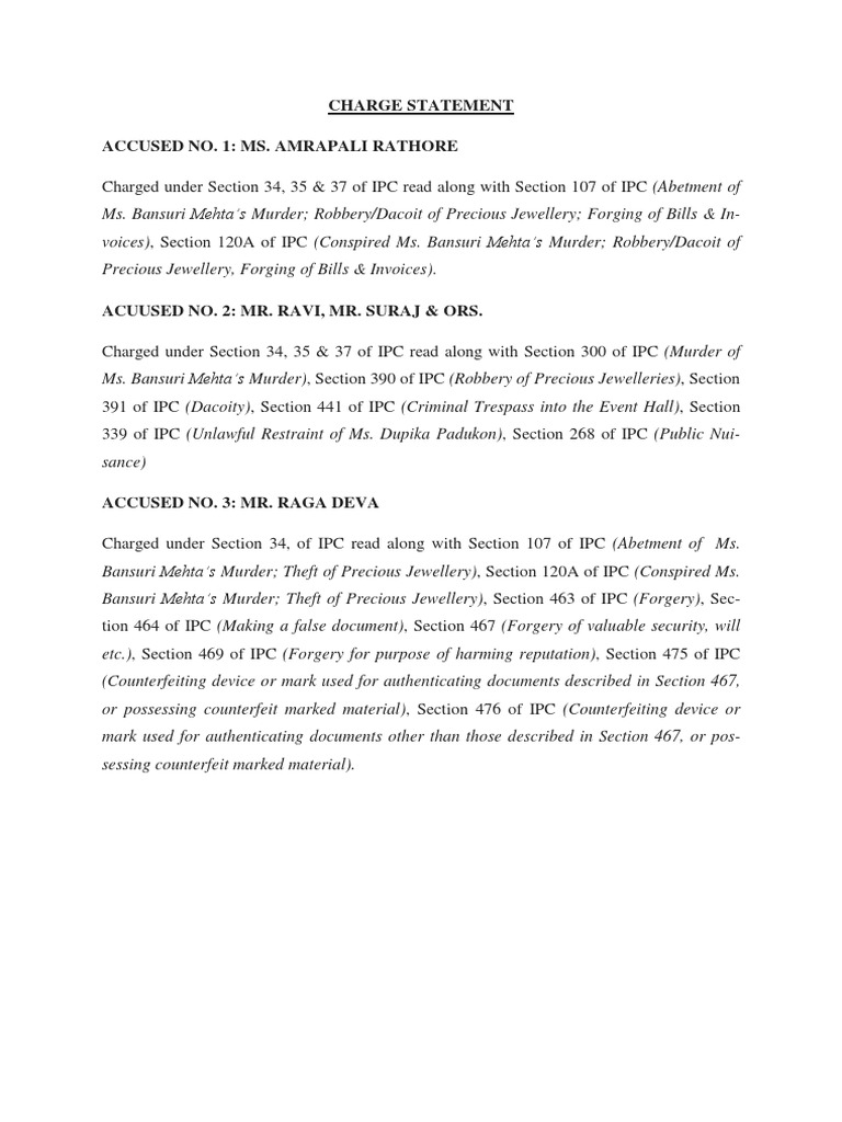 Charge Statement Accused No. 1: Ms. Amrapali Rathore | PDF | Forgery ...