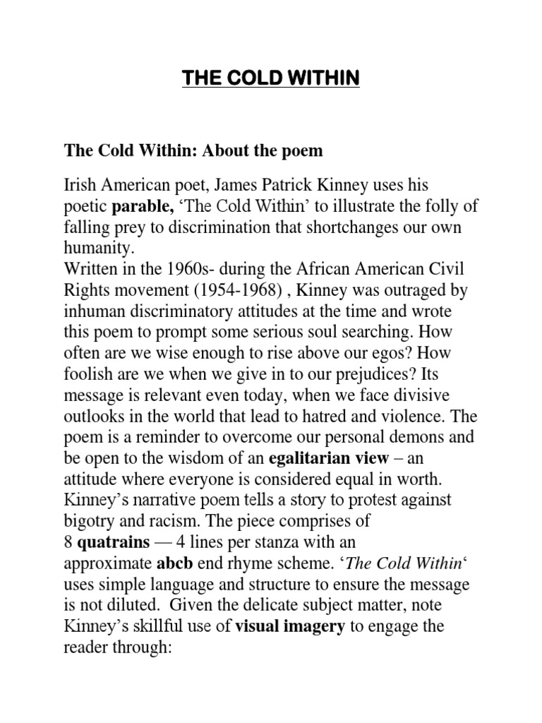 The Cold Within: About The Poem | PDF | Poetry | Racism