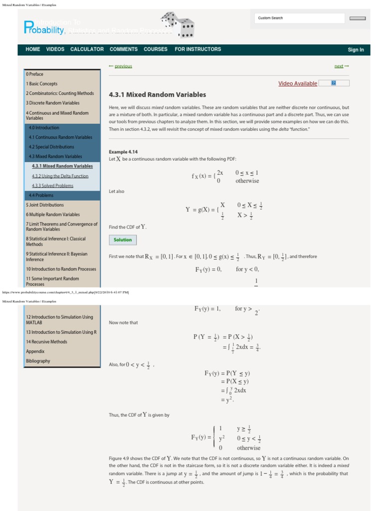 Mixed Random Variables Examples | PDF | Probability Distribution | Random Variable