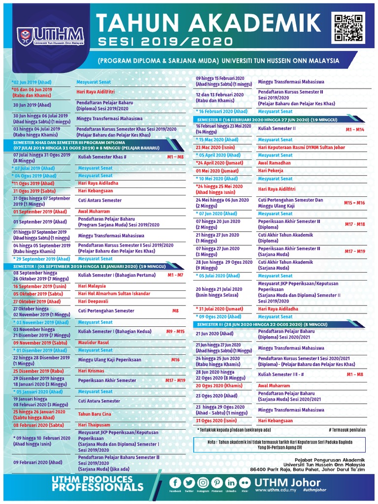 Takwim Akademik Uthm 2019 2020 2 | PDF