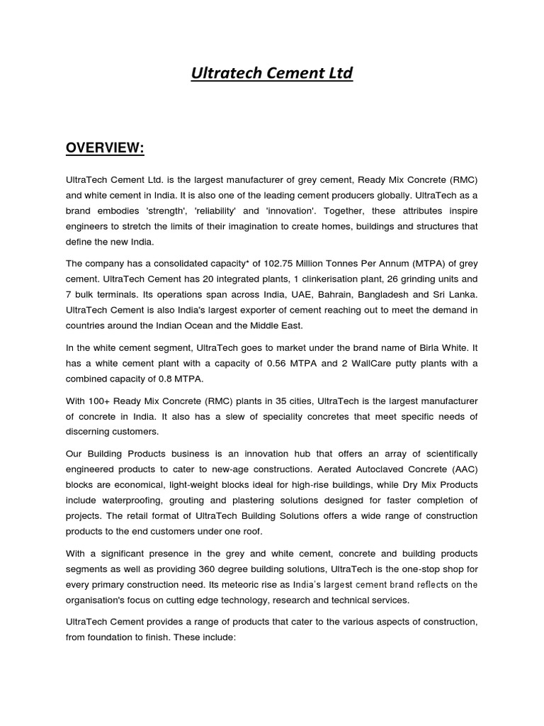 Ultratech Cement LTD - SAPM Assignment | PDF | Concrete | Cement