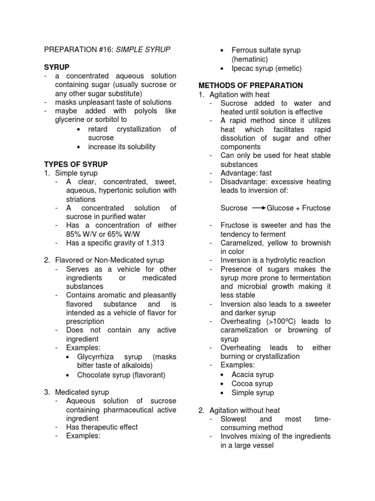 PHAR 3 Preparation 16 Simple Syrup | PDF | Sucrose | Fructose