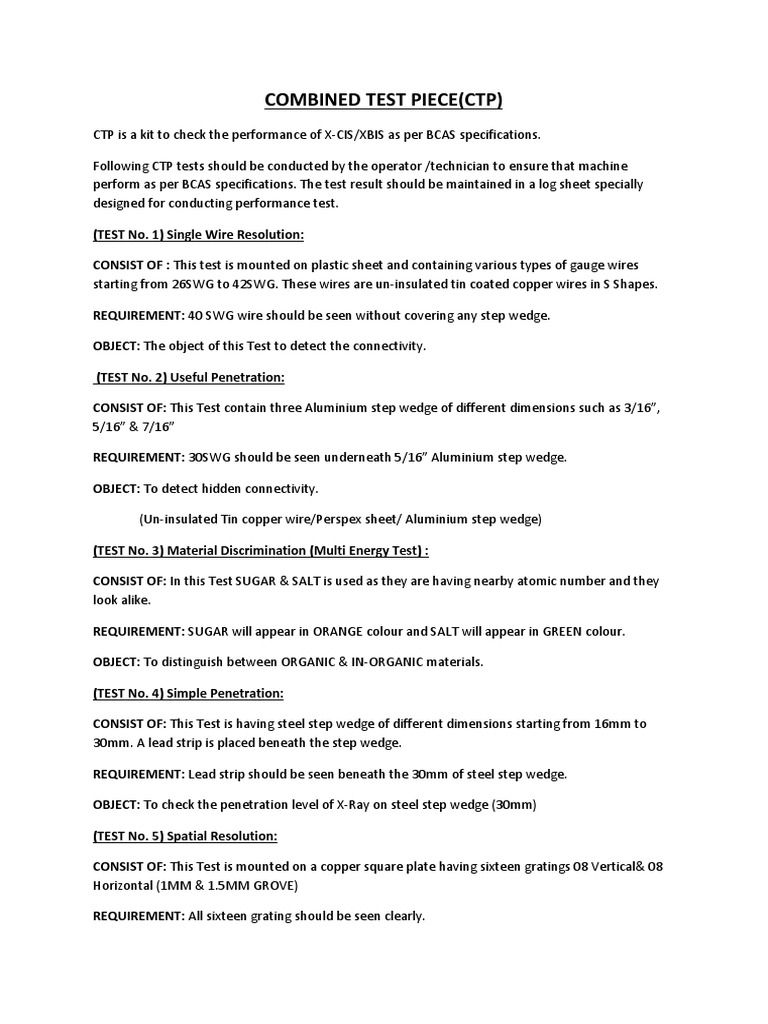 Combined Test Piece For X-Ray Screener | PDF | Wire | Sheet Metal