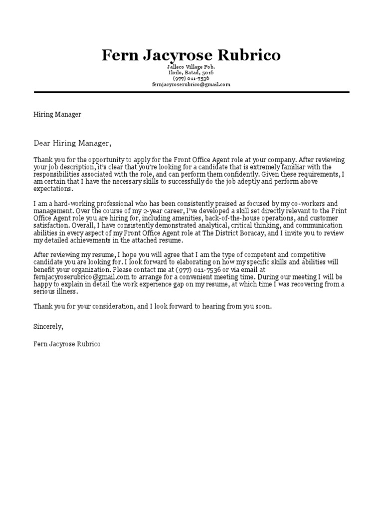 Application for Front Office Agent Role | PDF | Business | Self-Improvement