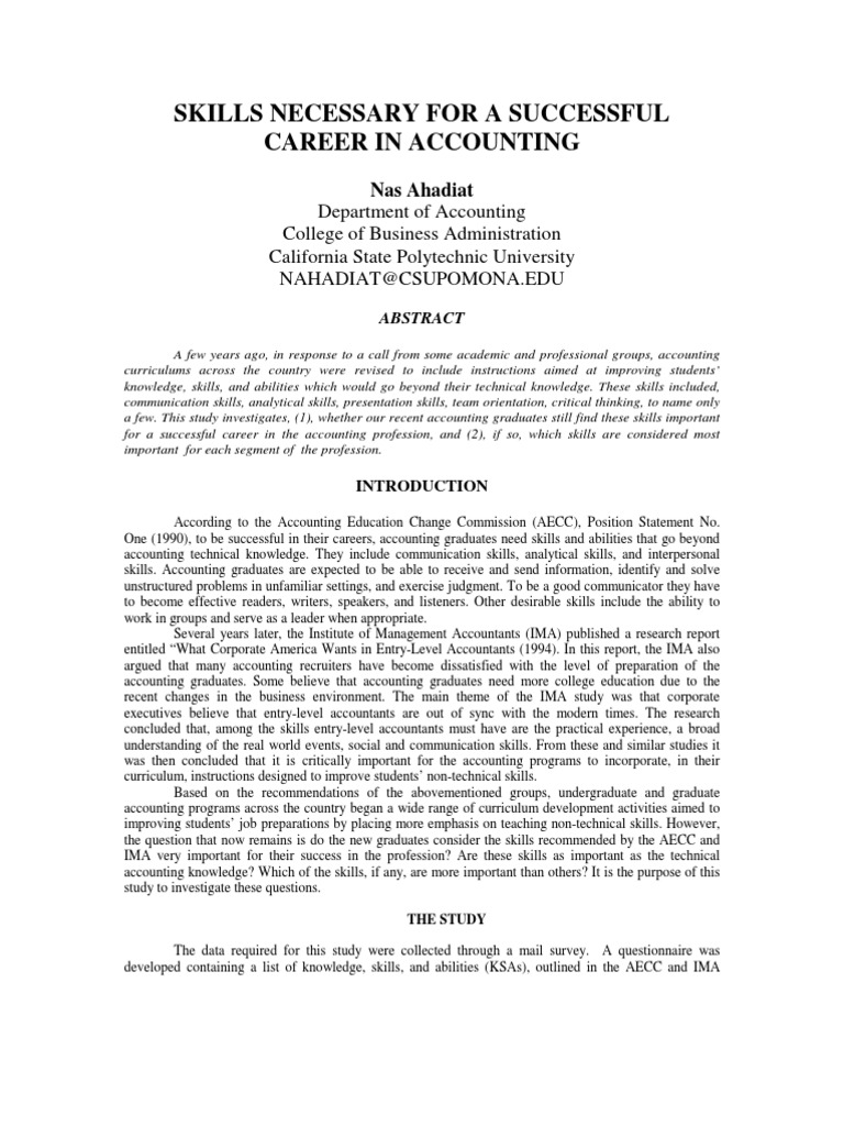 Skills Necessary For A Successful Career in Accounting | PDF ...