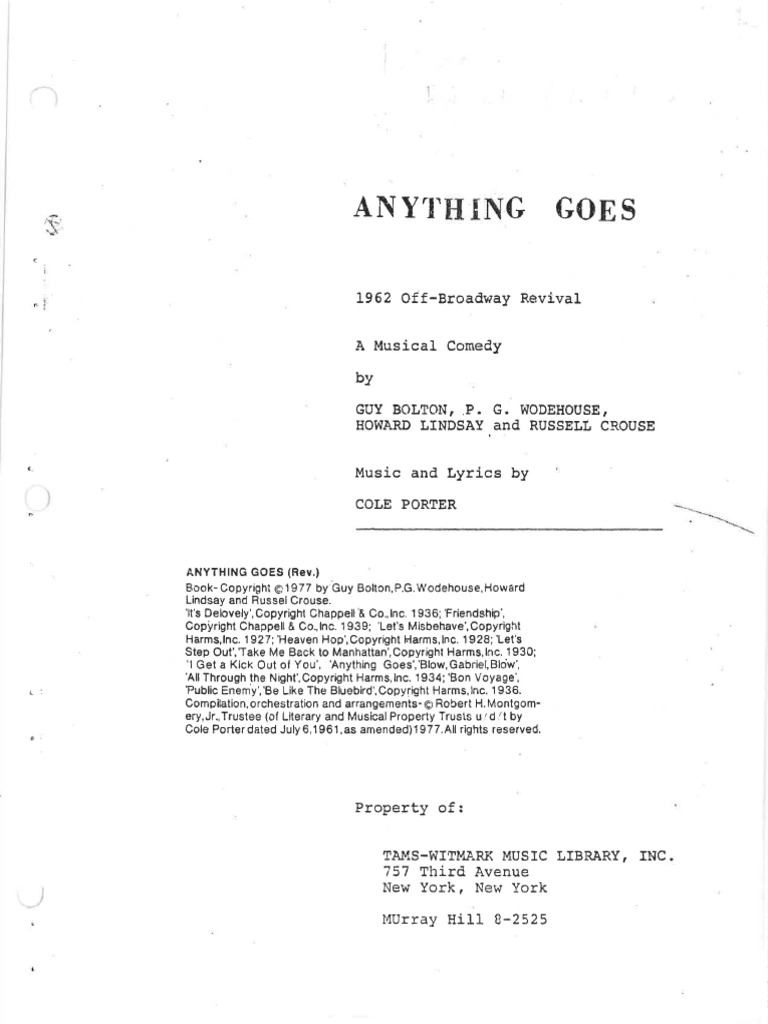 Anything Goes 1962 | PDF