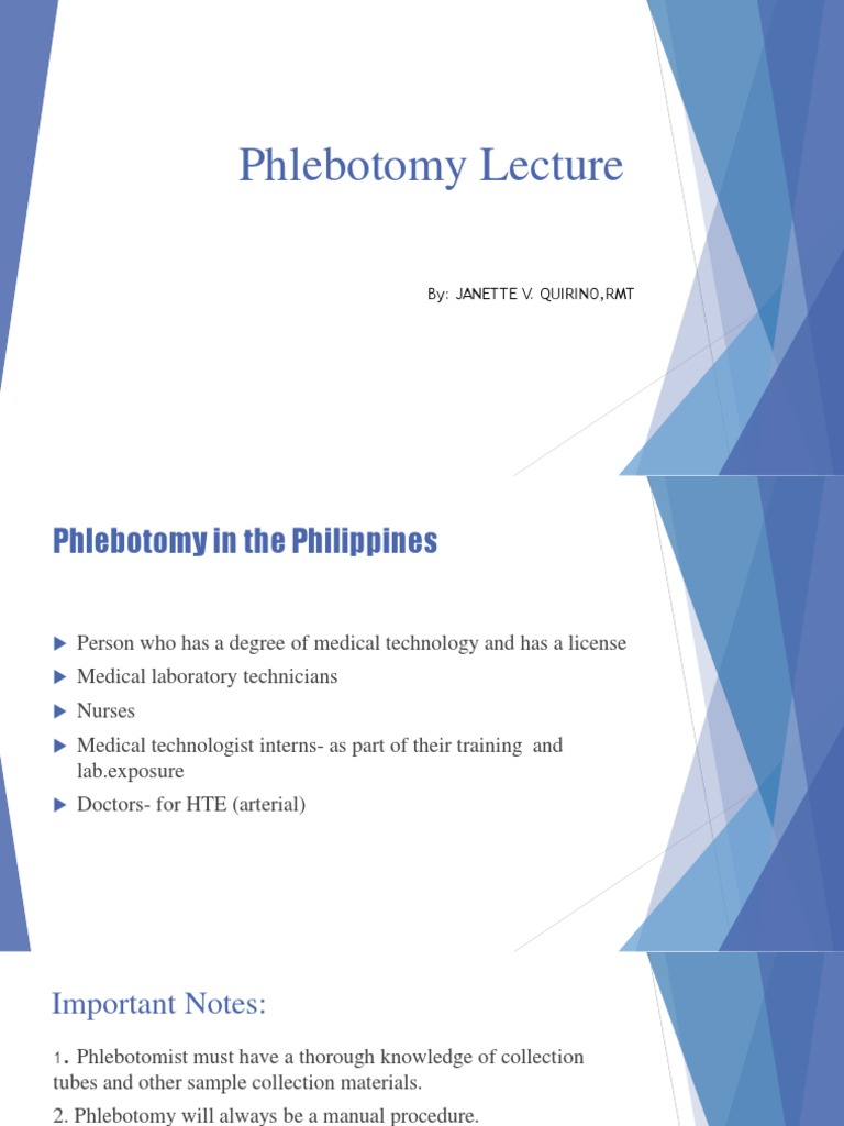 Phlebotomy Lecture 2018 | PDF | Hand Washing | Medical Specialties