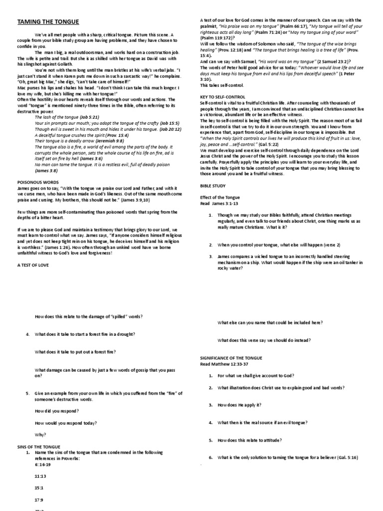 Taming The Tongue | PDF | Holy Spirit | Jesus