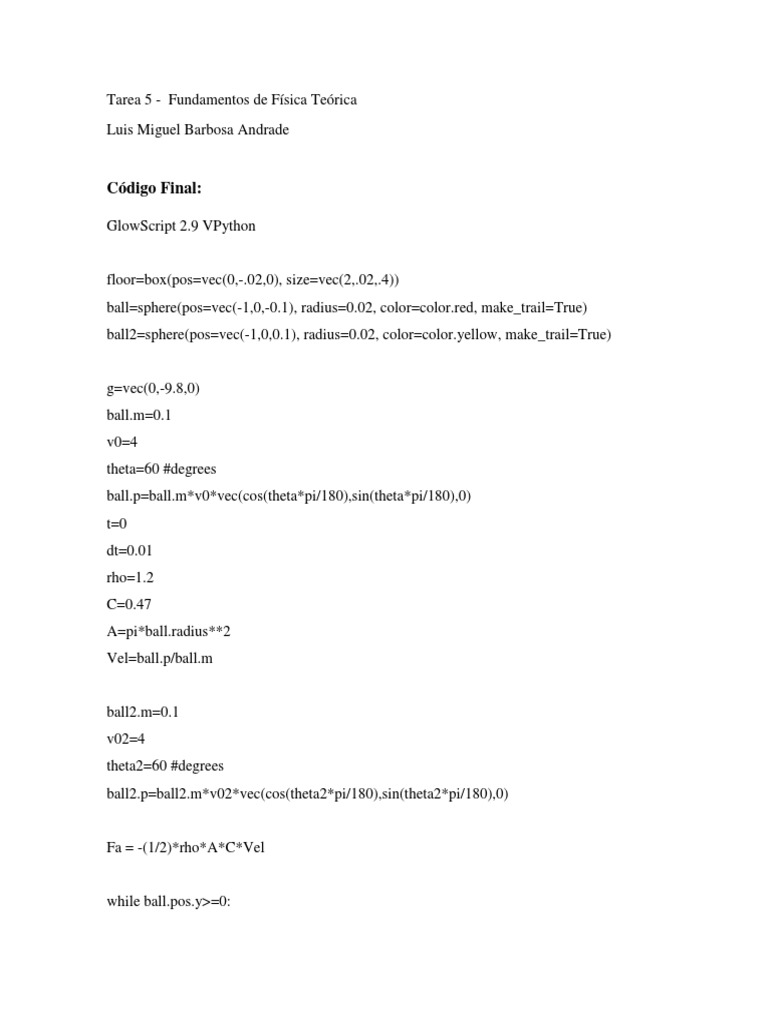 Simulación en Python - Movimiento Parabólico | PDF | Pelota | Velocidad