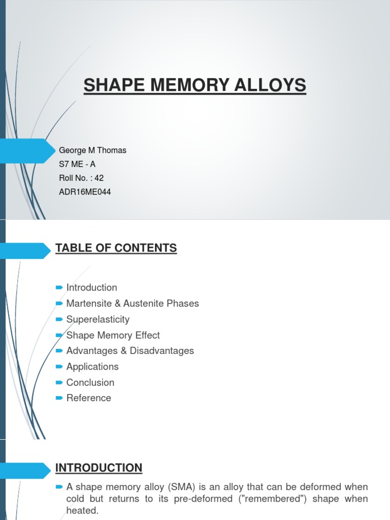 Shape Memory Alloy - Seminar | PDF | Shape Memory Alloy | Materials Science