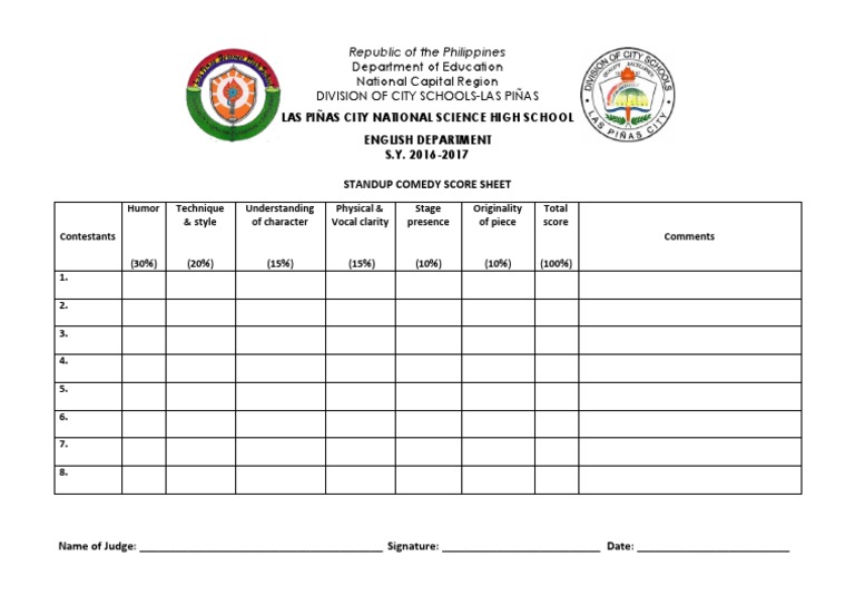 Stand Up Comedy Scoresheet | PDF