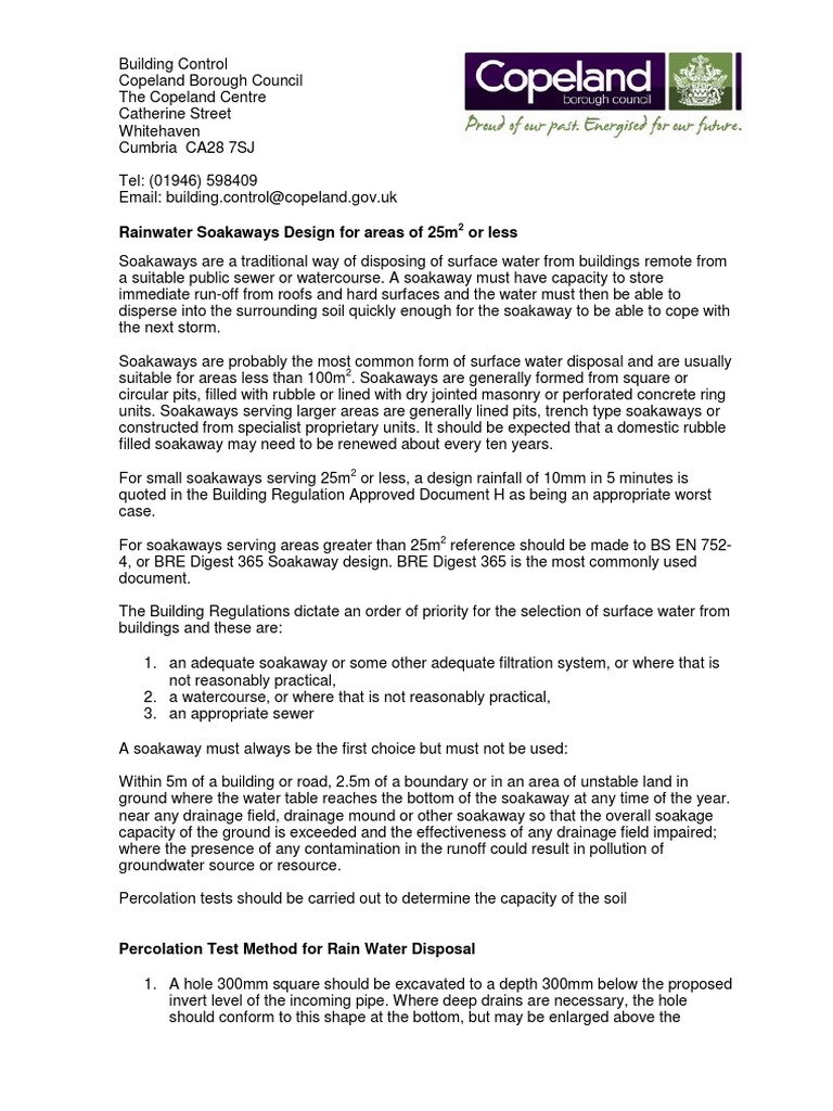 Soakaway Design and Percolation Testing | PDF | Environmental ...