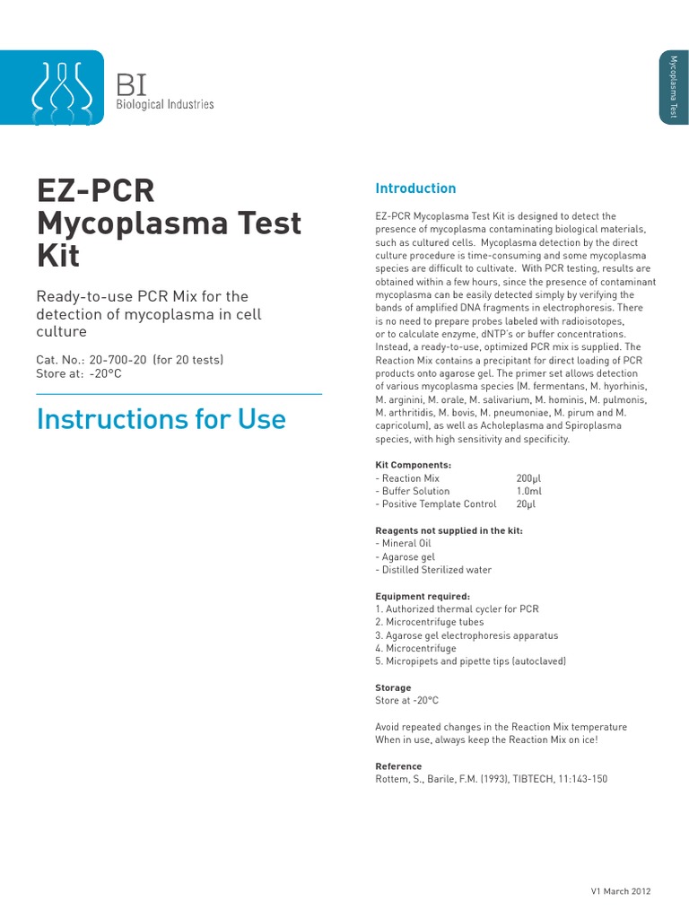Ez-Pcr Mycoplasma Test Kit: Instructions For Use | PDF | Agarose Gel ...