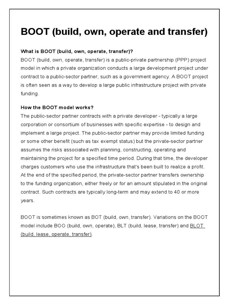 What Is BOOT (Build, Own, Operate, Transfer) ? | PDF | Government ...
