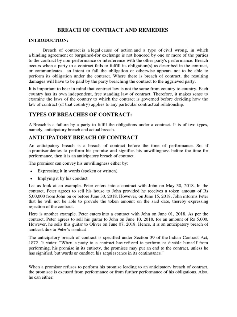 Breach of Contract and Remedies | Breach Of Contract | Damages