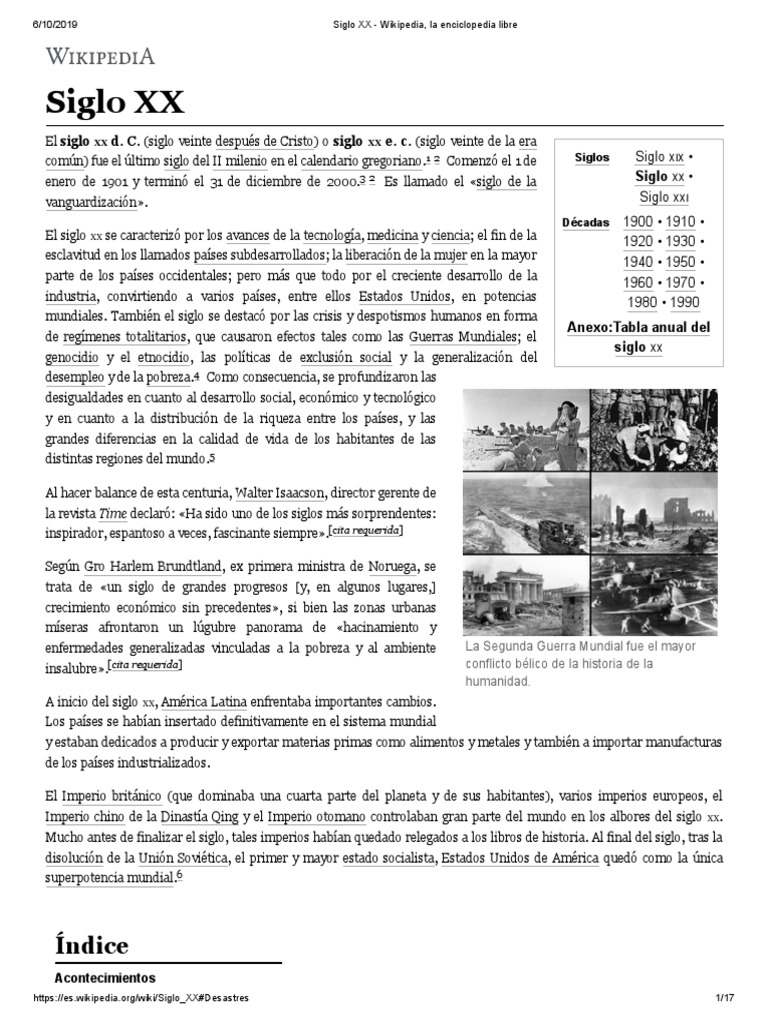Siglo XX - Wikipedia, La Enciclopedia Libre | PDF | Relaciones ...