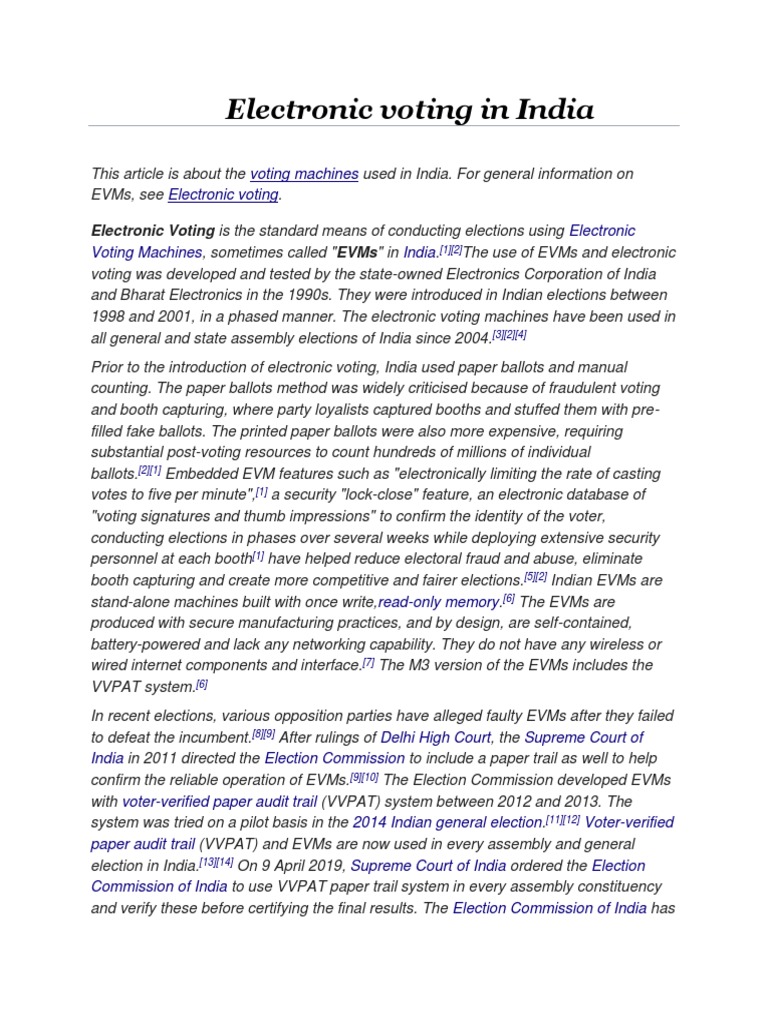 EVMs in Indian Elections: A Historical Overview | PDF | Electronic ...