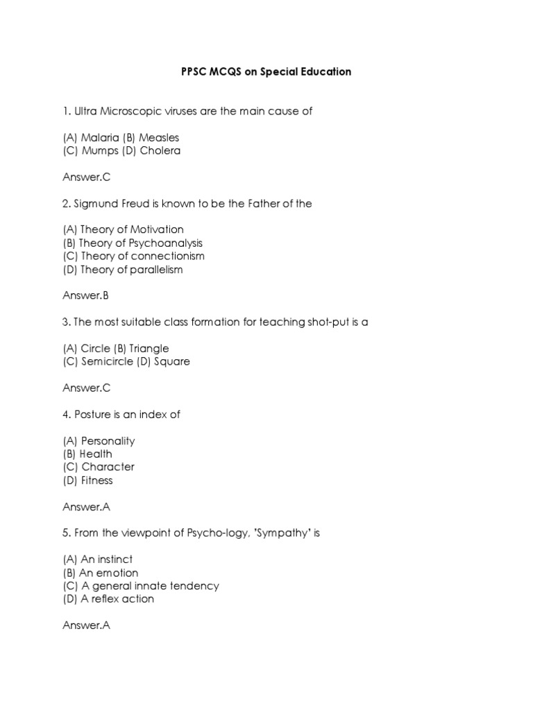 PPSC MCQs On Special Education | PDF | Heart Valve | Muscle