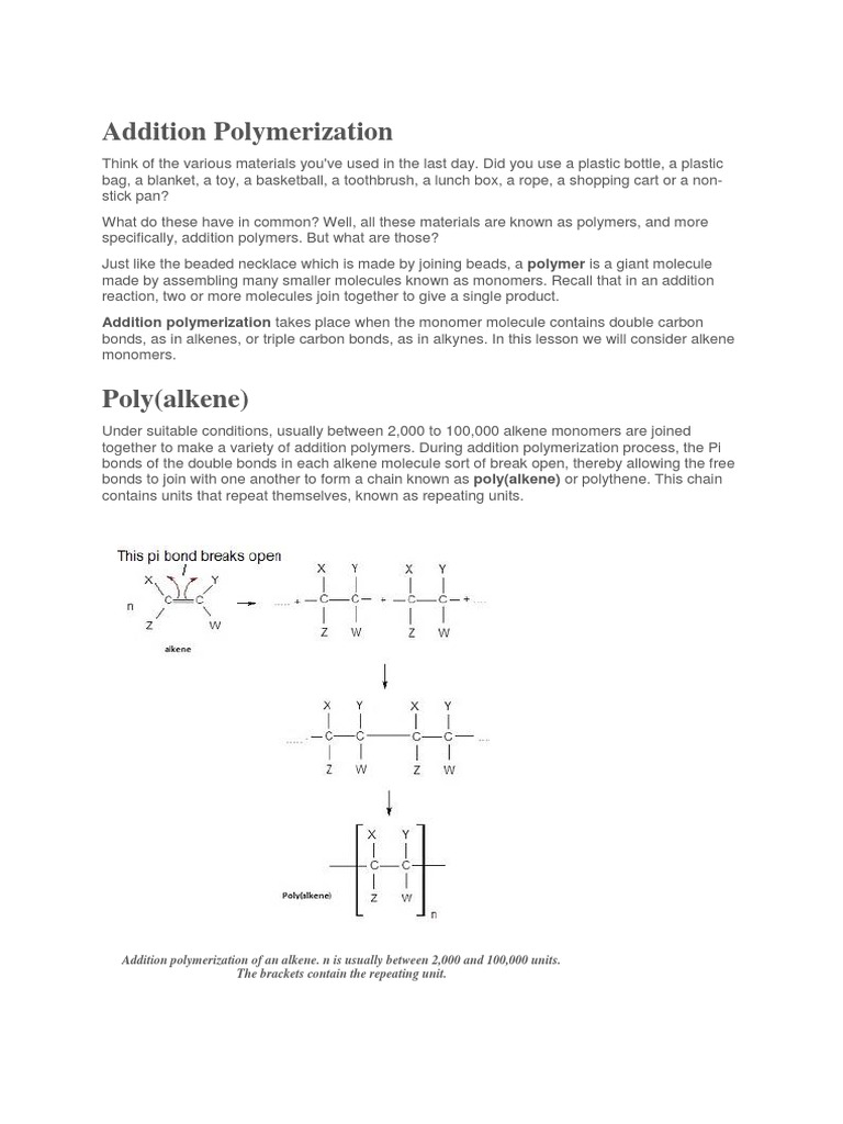 Addition Polymerization: Polymer | PDF | Polyethylene | Polymerization