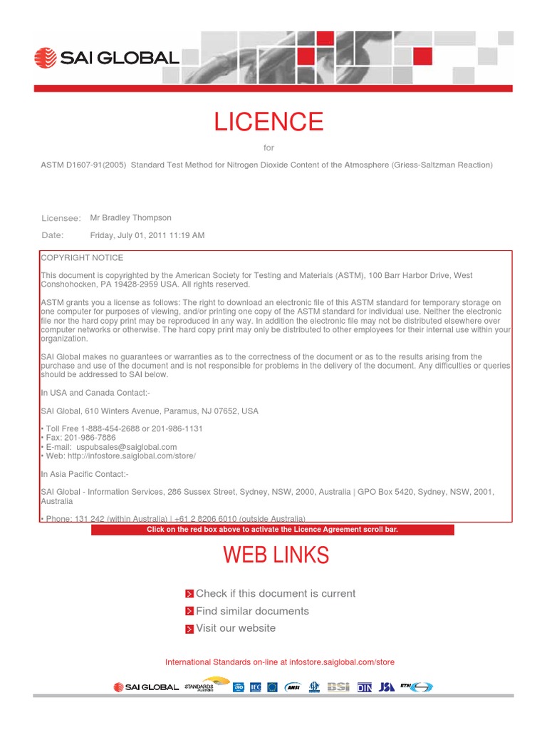 ASTM D1607-91 (2005) Standard Test Method For Nitrogen Dioxide Content ...